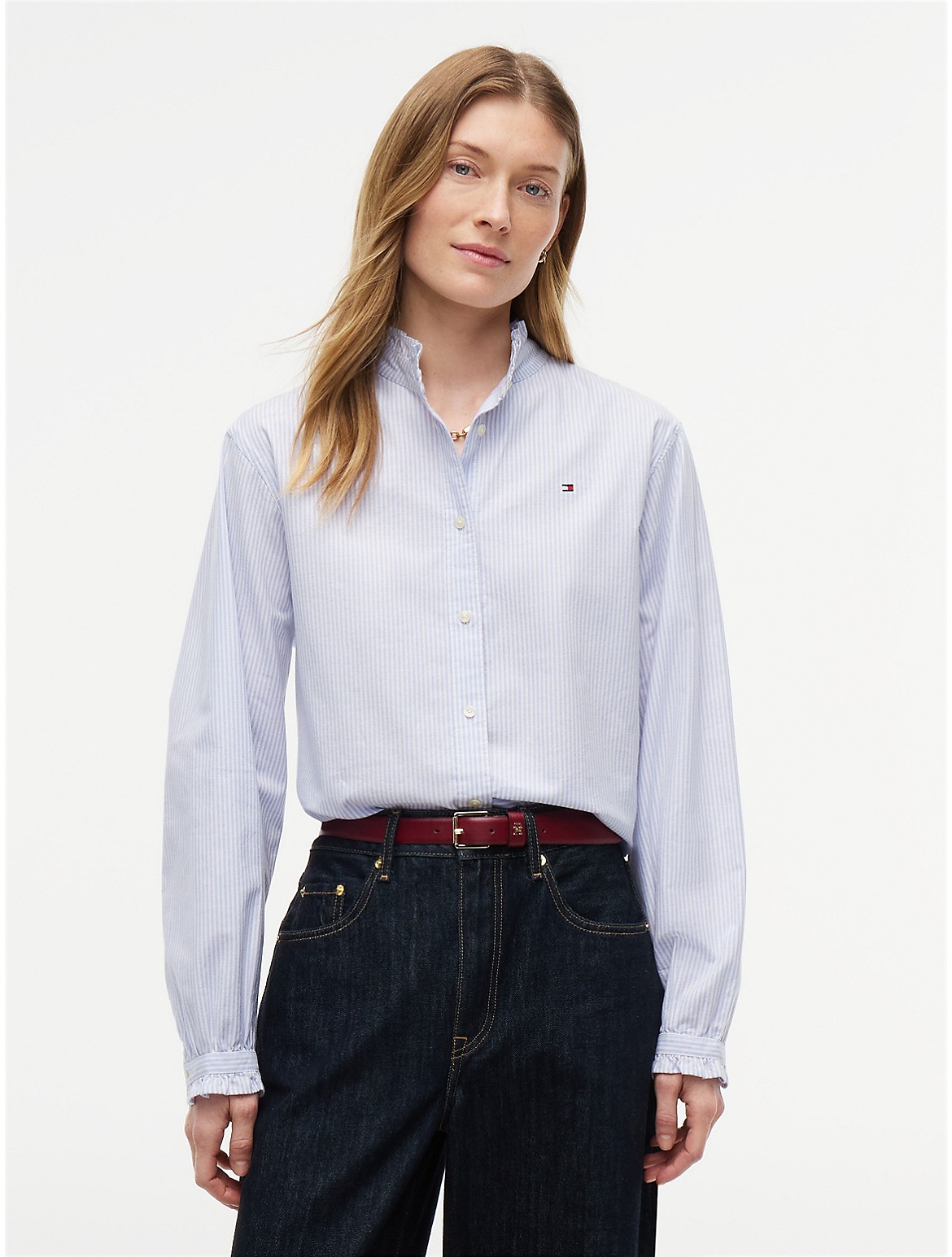 TOMMY HILFIGER TOMMY HILFIGER Ruffle Trim Cropped Oxford Shirt